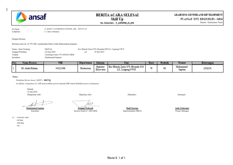 Contoh BAST TRAINING | PDF