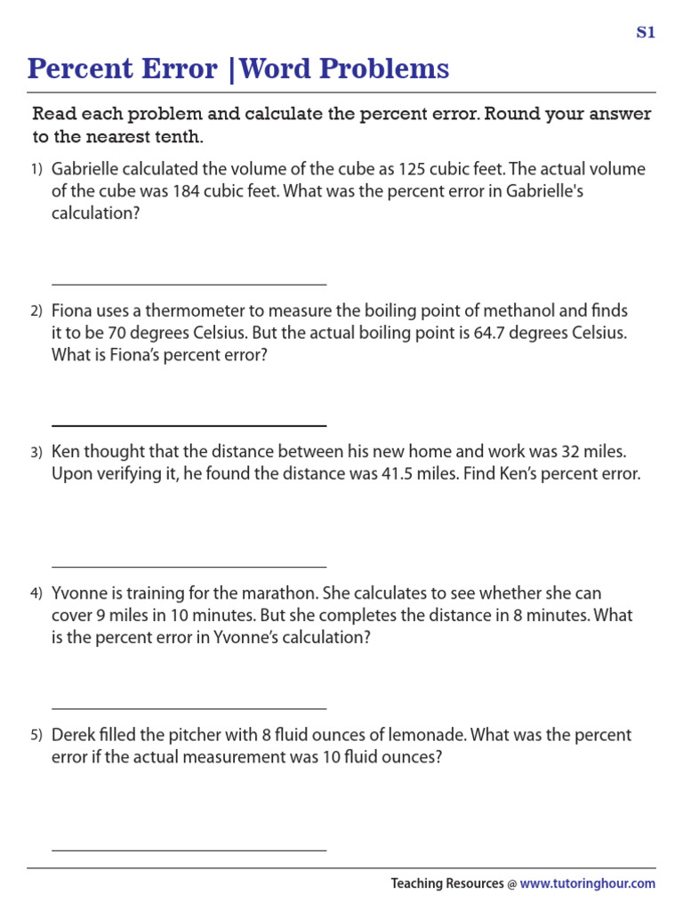 Percent Error Worksheet | PDF