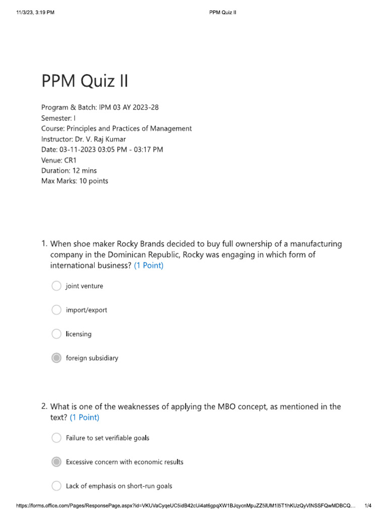 PPM Quiz 2 | PDF