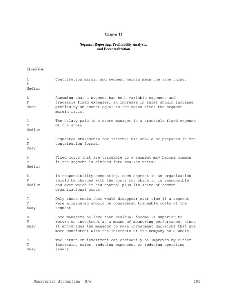 Toaz - Info Test Bank Chapter12 Segment Reporting PR | PDF | Return On ...