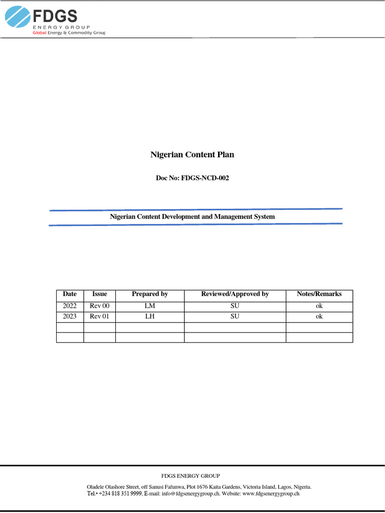 FDGS - Nigerian Content Plan | PDF
