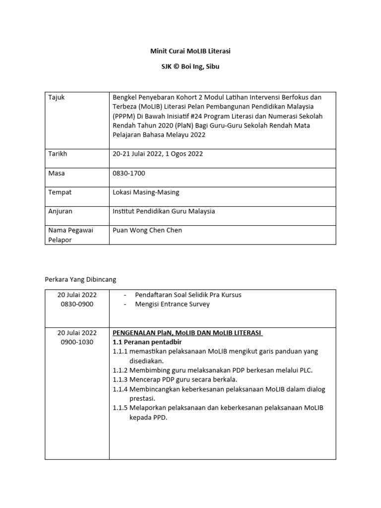 Minit Curai MoLIB Literasi | PDF