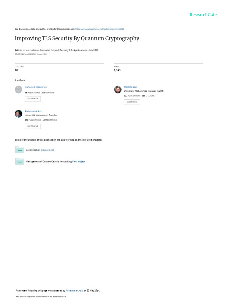 Improving TLS Security by Quantum Cryptography | PDF