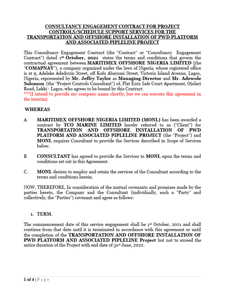 Consultancy Contract Agreement With MONL 16oct | PDF | Economies | Business