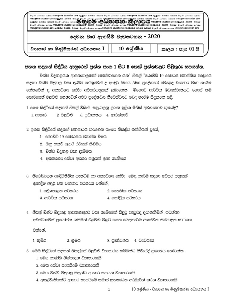 Grade 10 Commerce Paper | PDF