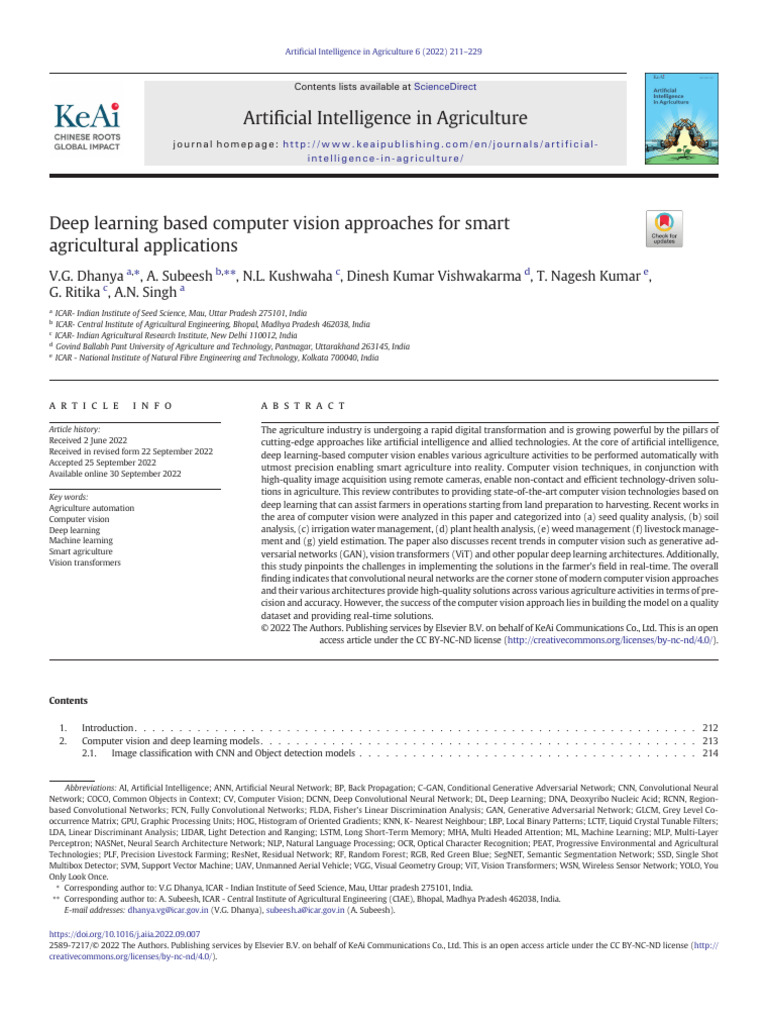Deep Learning in Smart Agriculture | PDF