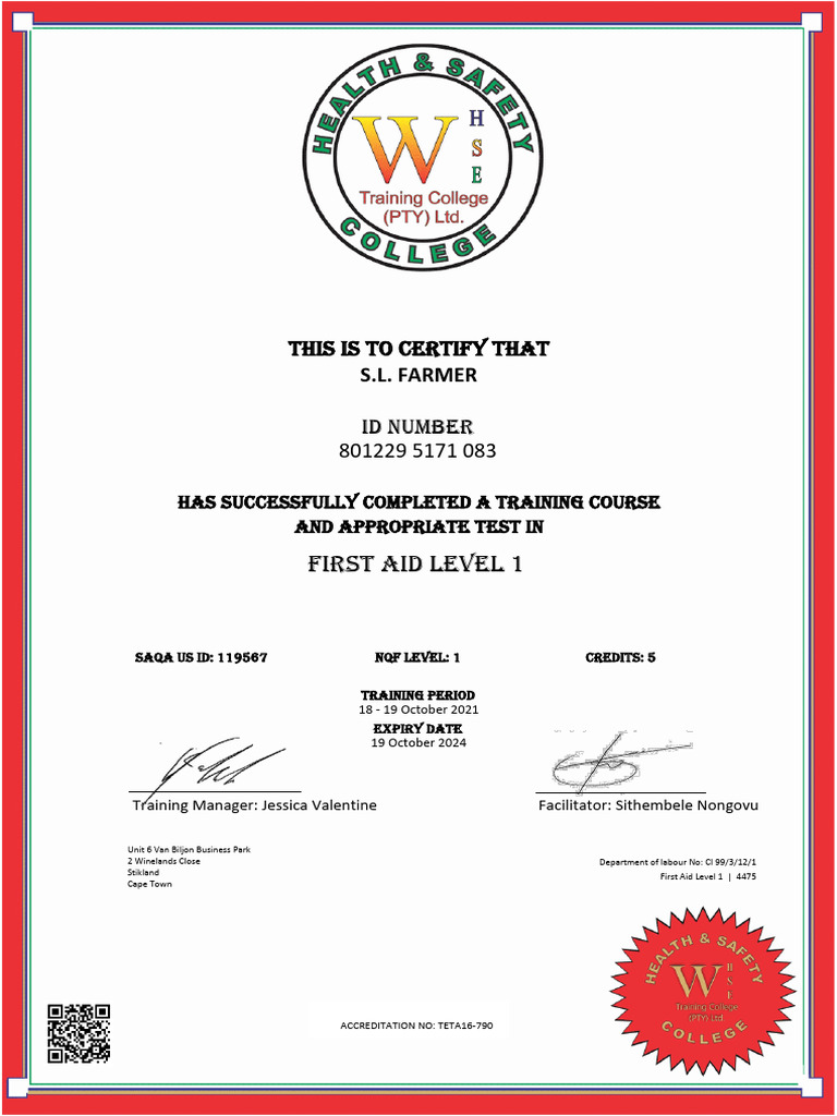 First Aid Level 1 (119567) | PDF