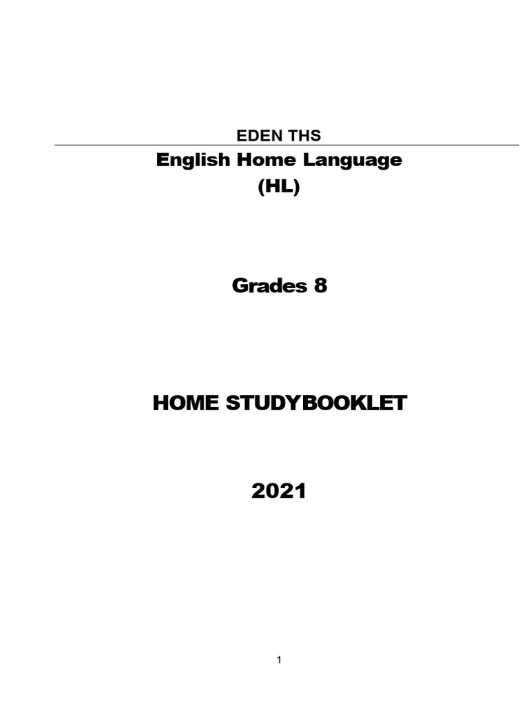 Final Grade 8 Enghl Home Study Booklet and Marking Guideline 2020 PDF | PDF