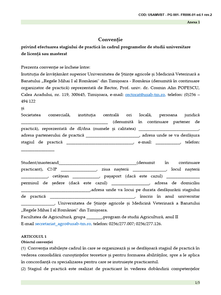 Conventie Practica NOUA - II Agricultura | PDF