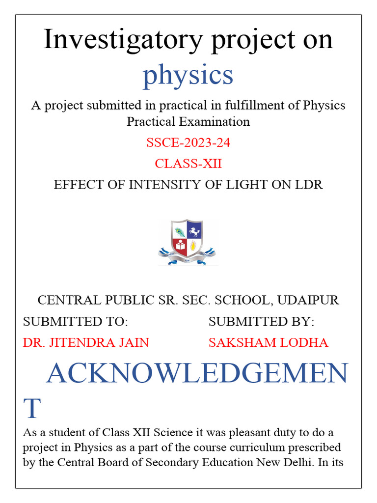 Investigatory Project On Physics | PDF | Physical Chemistry ...