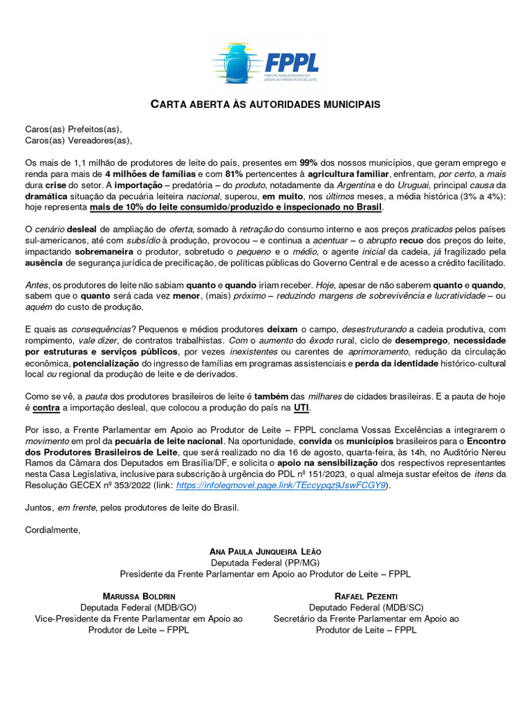 Carta Aberta Às Autoridades Municipais - FPPL | PDF