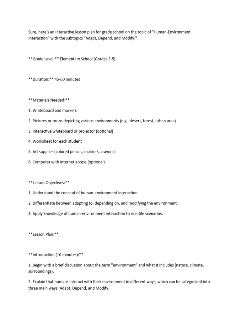 Human-Environment Interaction Lesson Plan | PDF | Lesson Plan ...
