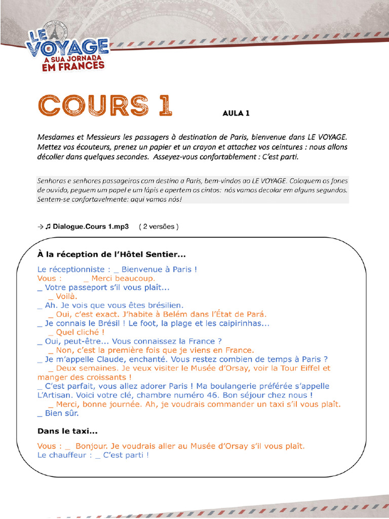 Aula 1 - Le Voyage - A Sua Chegada Na França! | PDF