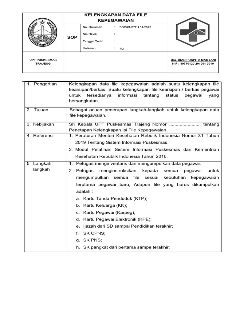 Sop Kelengkapan File Kepegawaian | PDF