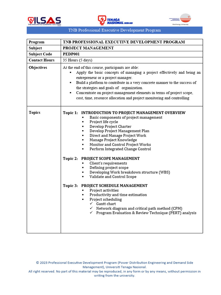 Course Outline For PEDP001 - Professional Executive Development Program ...