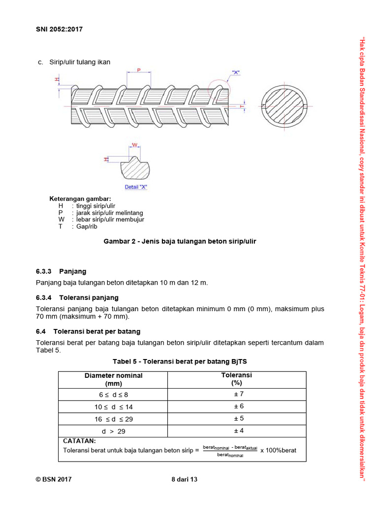 Tabel 5 - Toleransi Berat Per Batang BJTS | PDF