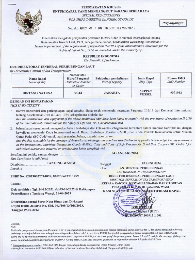 IMDG Cert - 04 Jan 2024 | PDF