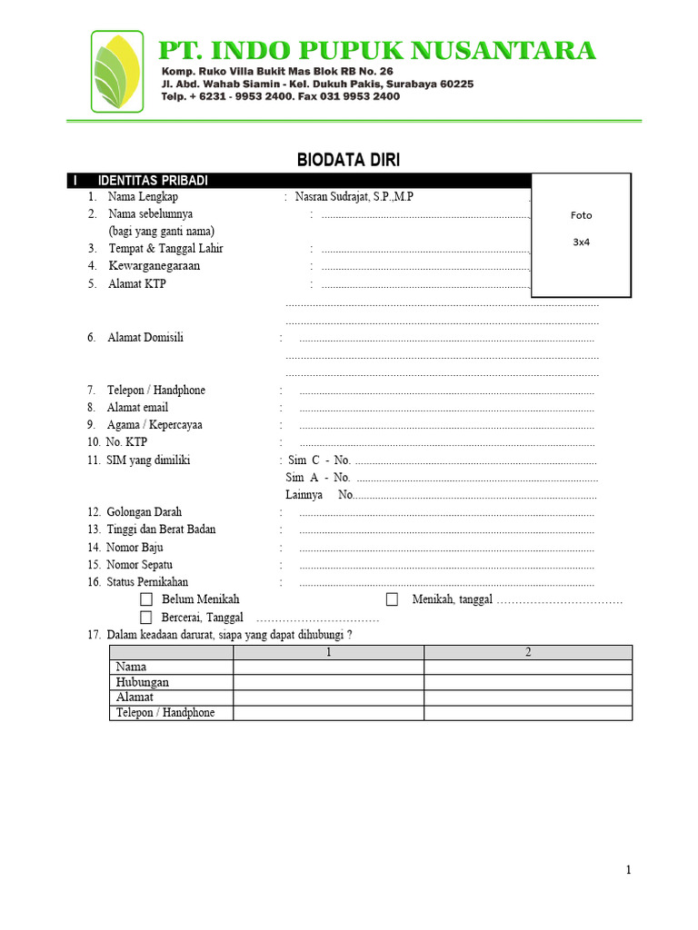 Form Calon Pegawai | PDF