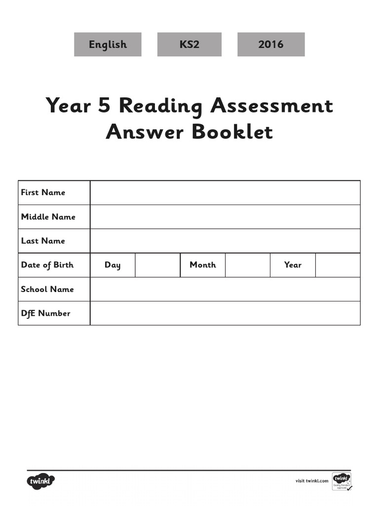Year 5 Reading Assessment Answer Booklet | PDF