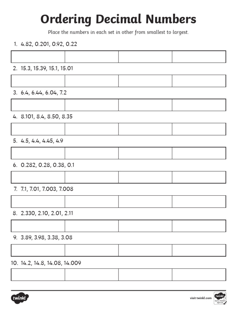 Us2 M 225 Ordering Decimal Numbers Activity Sheet Ver 8 | PDF