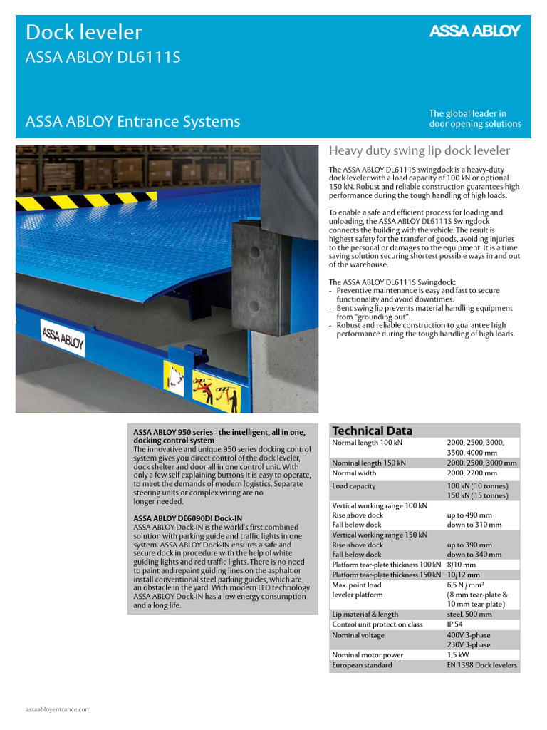 ASSA ABLOY DL6111S Dock Leveler | PDF