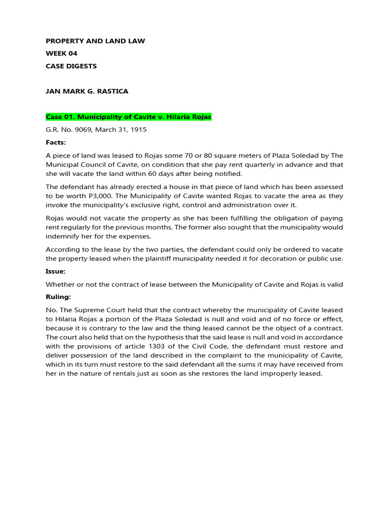 Property-And-Land-Law-Case Digests - Week 04 - Jan Mark Rastica | PDF ...