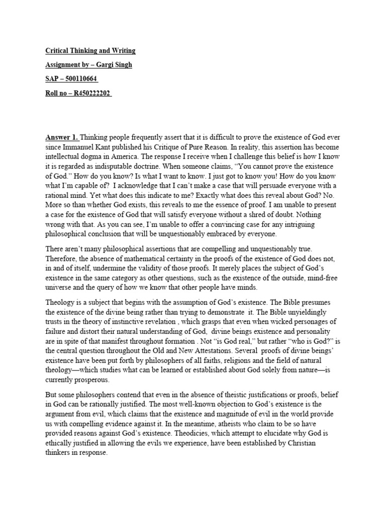 Critical Thinking and Writing Assignment | PDF