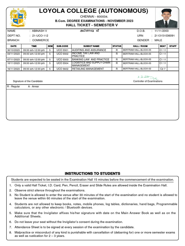 Print Student Hall Ticket | PDF