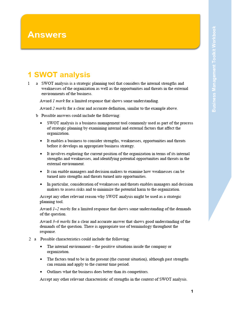 Business Management Toolkit Workbook 9781398358409 Answers | PDF | Business Plan | Swot Analysis