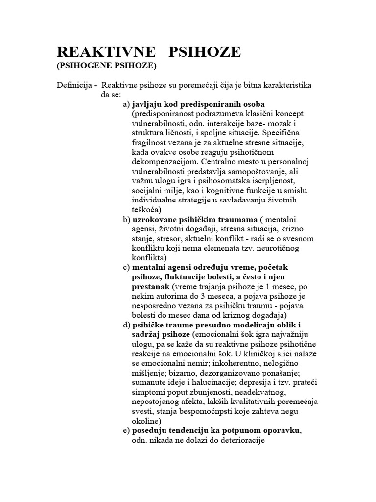 Reaktivne Psihoze | PDF