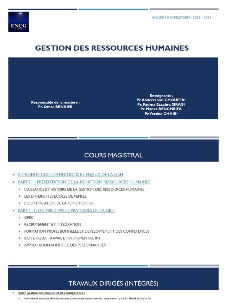 Cours GRH-PRESENTATION DE LA FRH & GPEC | PDF | Gestion des ressources humaines | Recrutement
