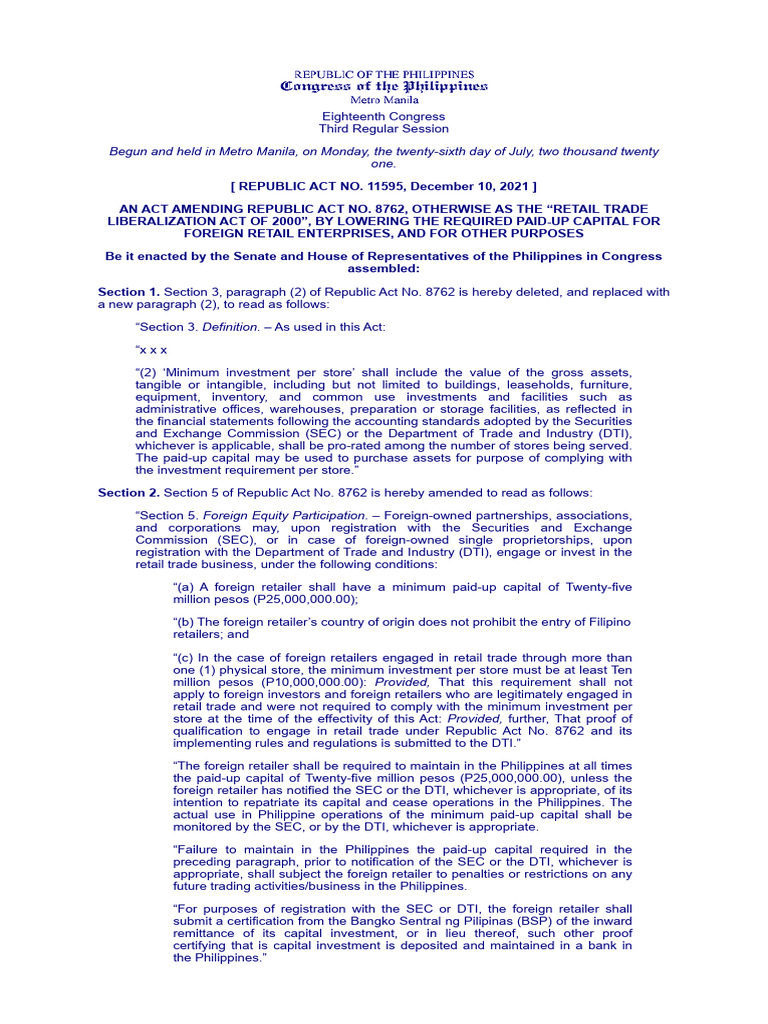 Republic Act No. 11595 | PDF | U.S. Securities And Exchange Commission ...