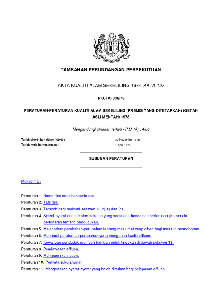 Peraturan Kualiti Alam Sekeliling Premis Yang Ditetapkan Getah Asli ...
