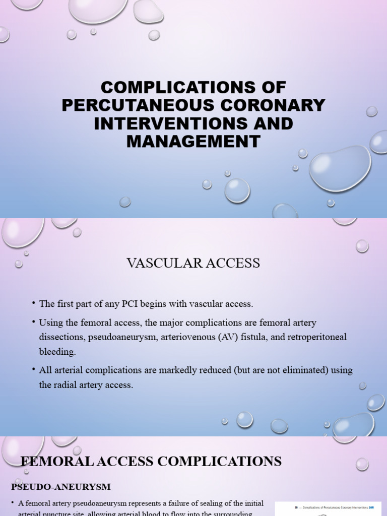 PCI Complications and Management Overview | PDF | Percutaneous Coronary ...