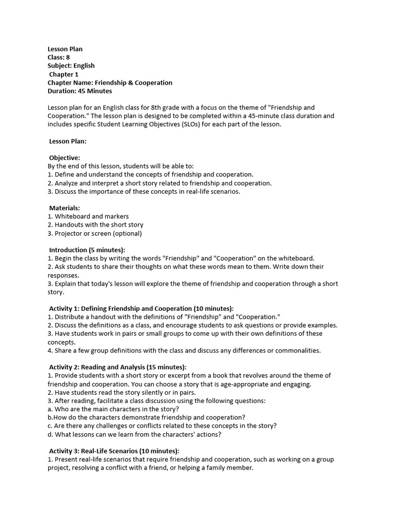 Lesson Plans Class 8 English | PDF