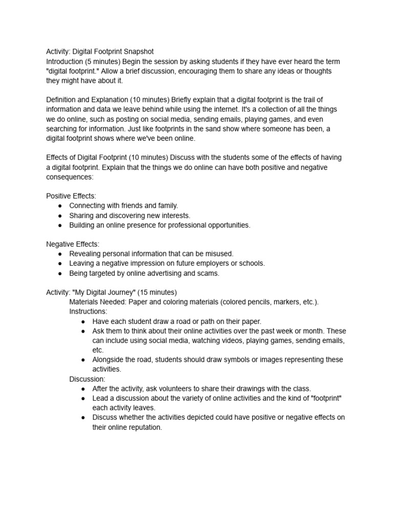 Digital Footprint Lesson Plan | PDF