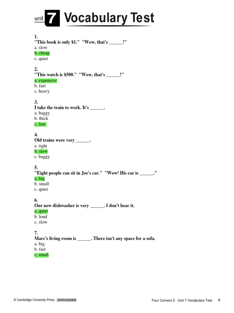 Vocabulary Review Unit 8 | PDF