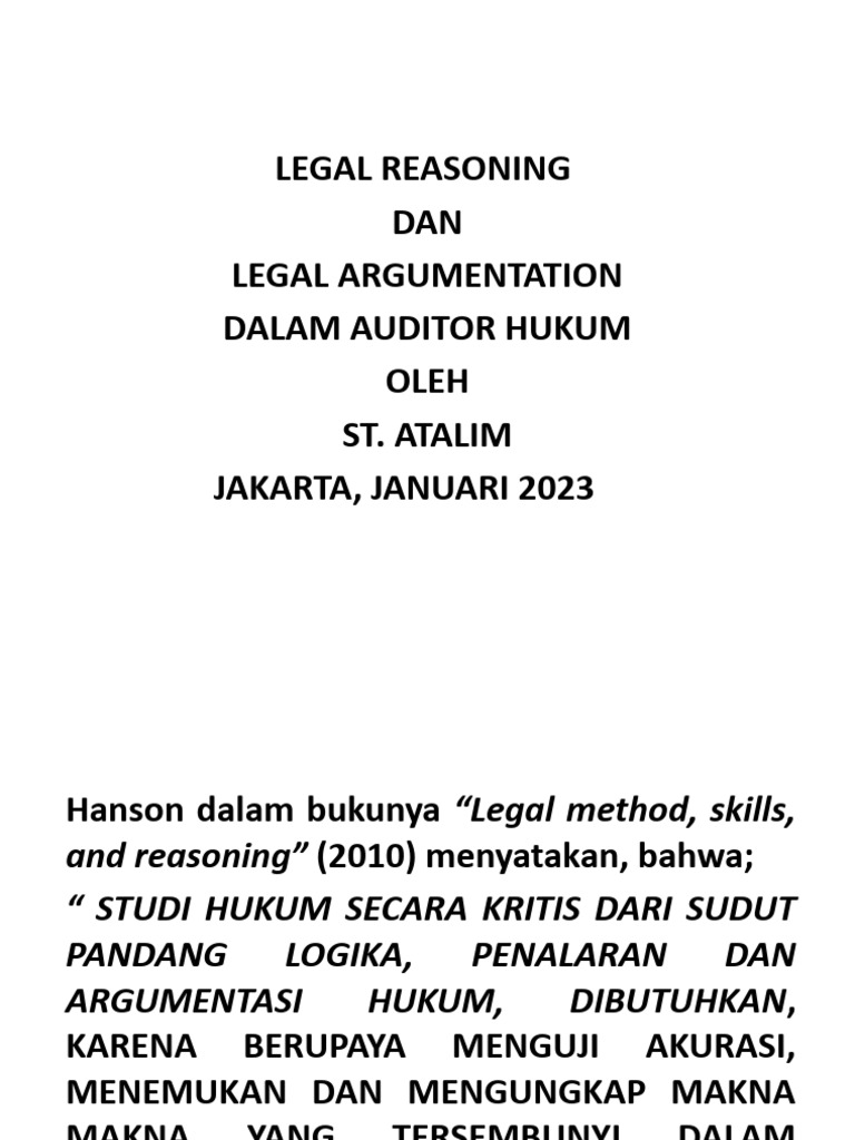 Logika, Penalaran Dan Argumentasi Hukum Dalam Audit Hukum | PDF Logika, Penalaran Dan Argumentasi Hukum Dalam Audit Hukum | PDF