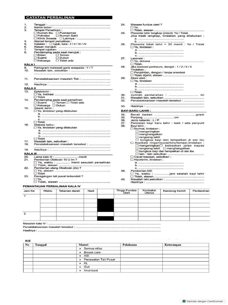 Form Partograf | PDF