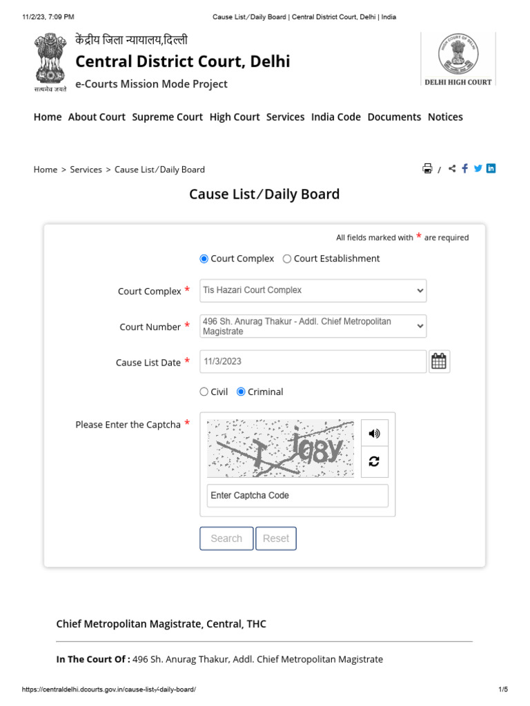 Tis Hazari Court Daily Cause List | PDF | Government