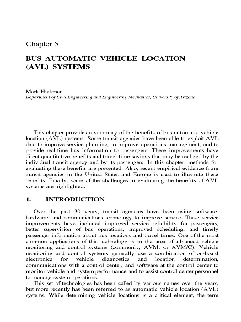 Bus Automatic Vehicle Location Avl Systems | PDF