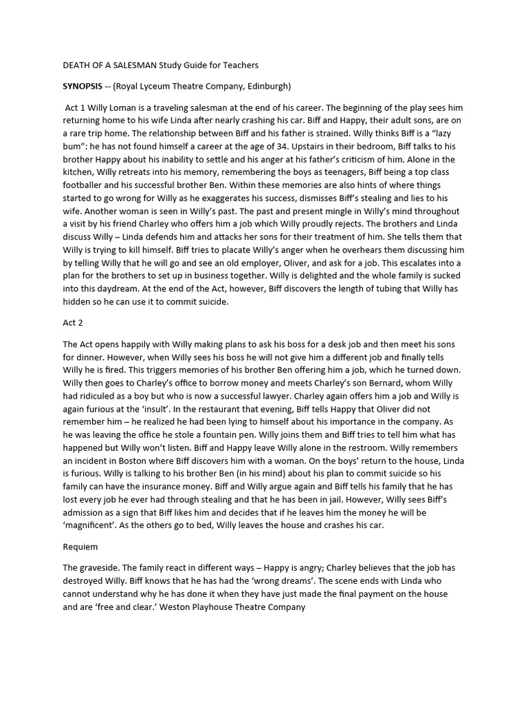 "Death of a Salesman Teacher Guide" | PDF
