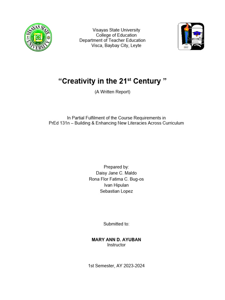 PrEd 131 Written Report 1 | PDF | Creativity | Innovation