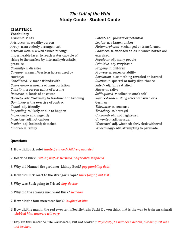The Call of The Wild Student Guide Answers | PDF