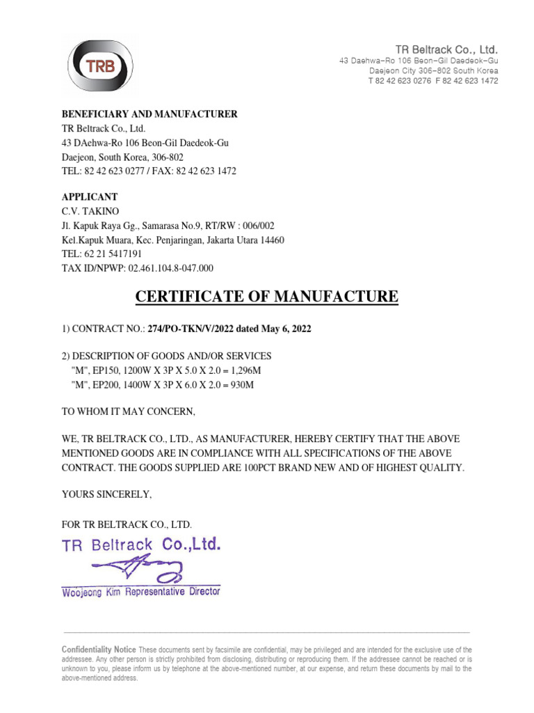 Certificate of Manufacture For 2nd Shipment - 231106 - 080326 | PDF