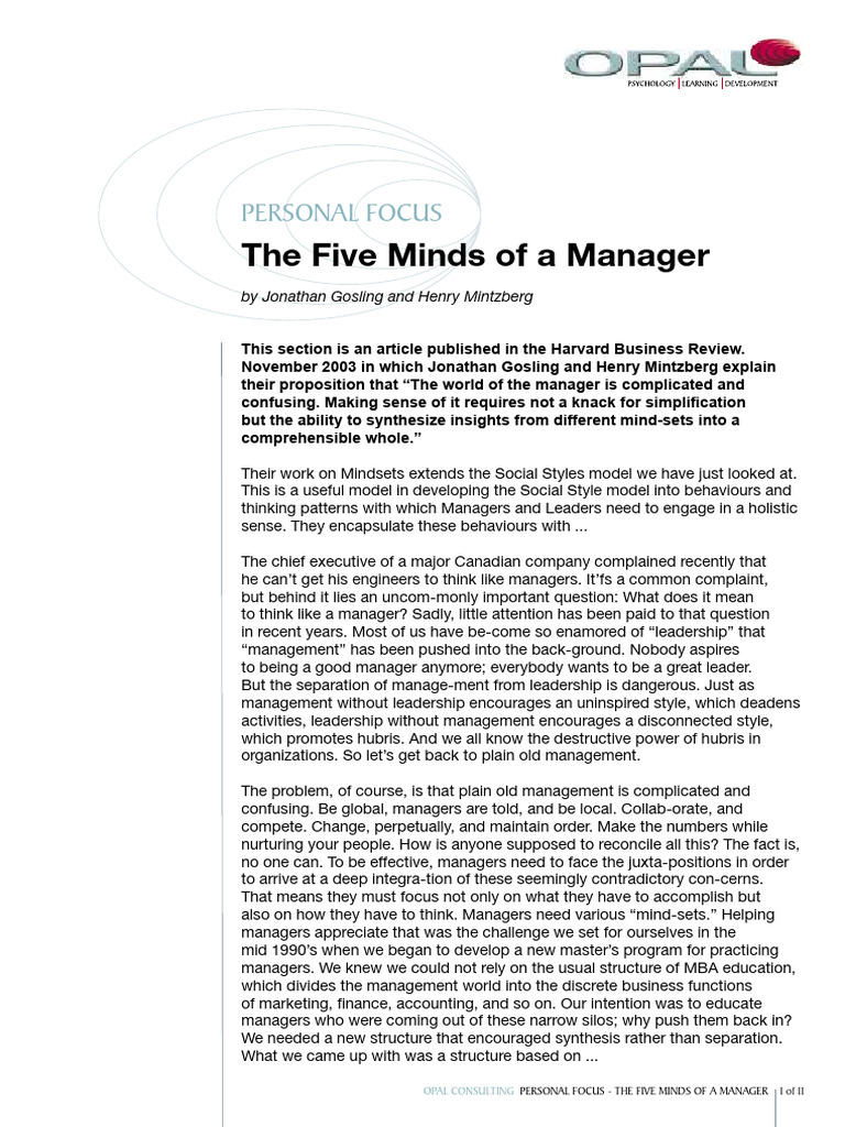The Five Minds of A Manager | PDF