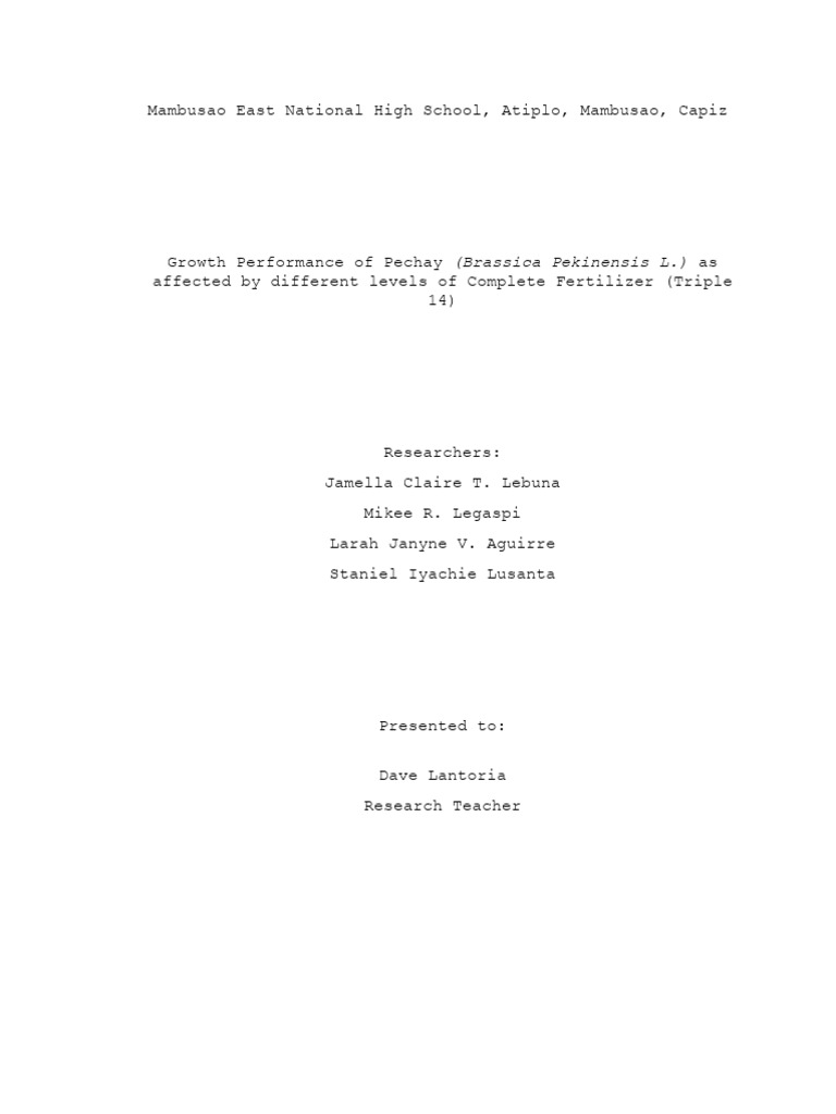 Growth Performance of Pechay | PDF