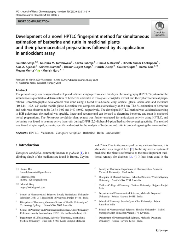 JPC - Journal of Planar Chromatography - Modern TLC (2020) 33:313-319 | PDF