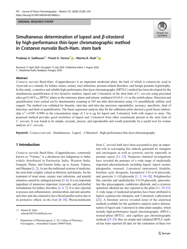Simultaneous determination of lupeol and β-sitosterol by high-performance thin-layer ...
