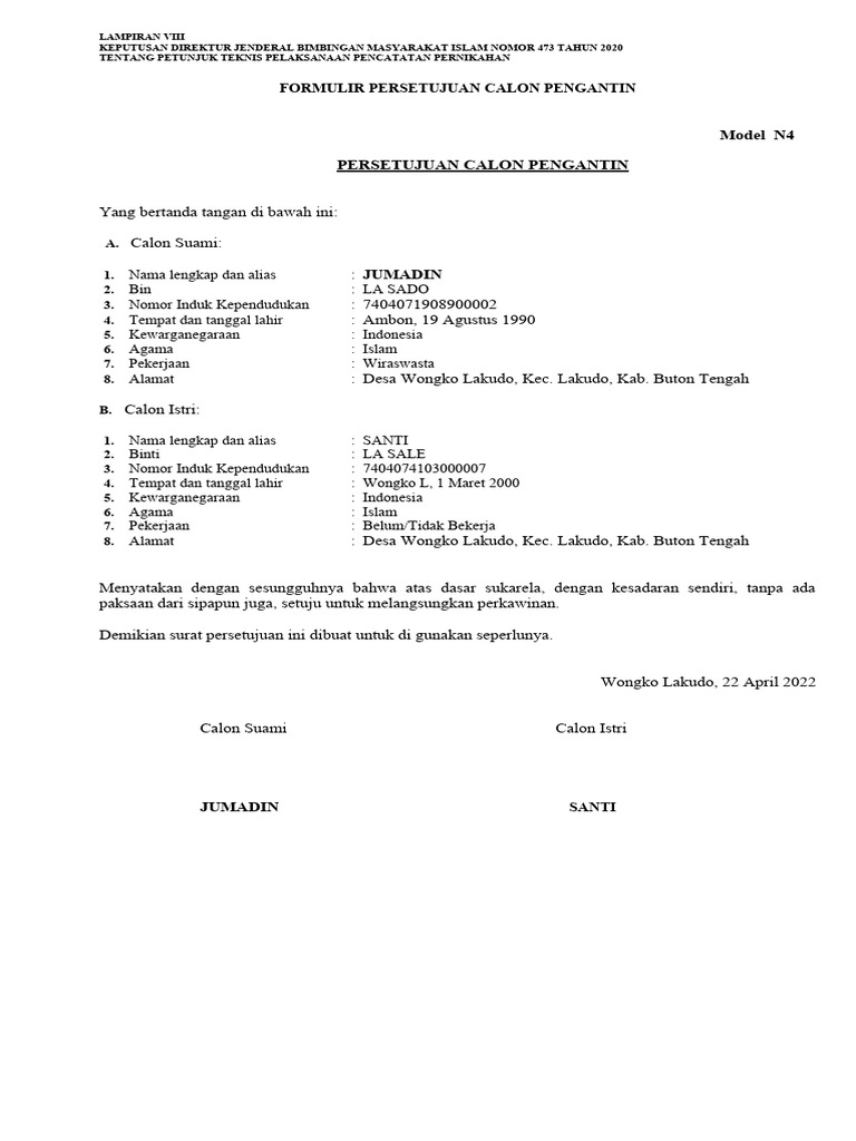 N4 Surat Persetujuan Mempelai | PDF